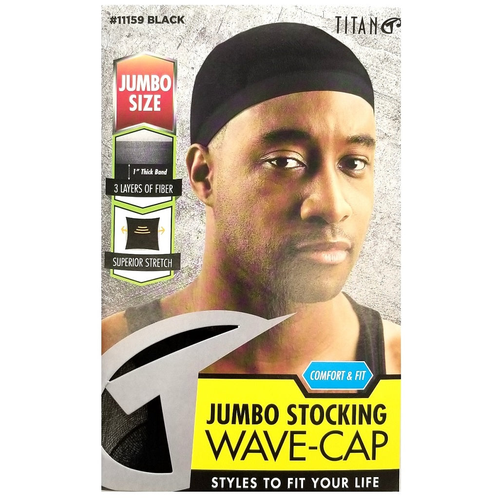 Titan Jumbo Stocking Wave Cap Black #11159 — ibarber.com